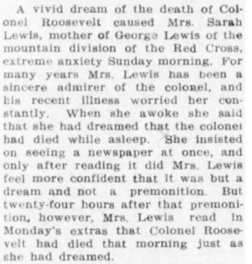 100 Years Ago Today: Pithy News, Woman Dreams of Teddy Roosevelt’s ...