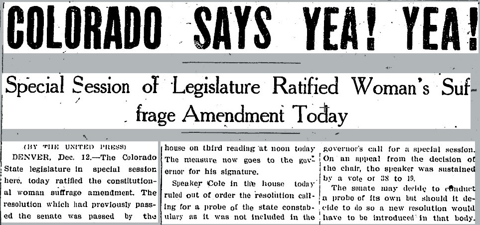 100 Years Ago Today: Colorado Ratifies 19th Amendment – Pick and Sledge